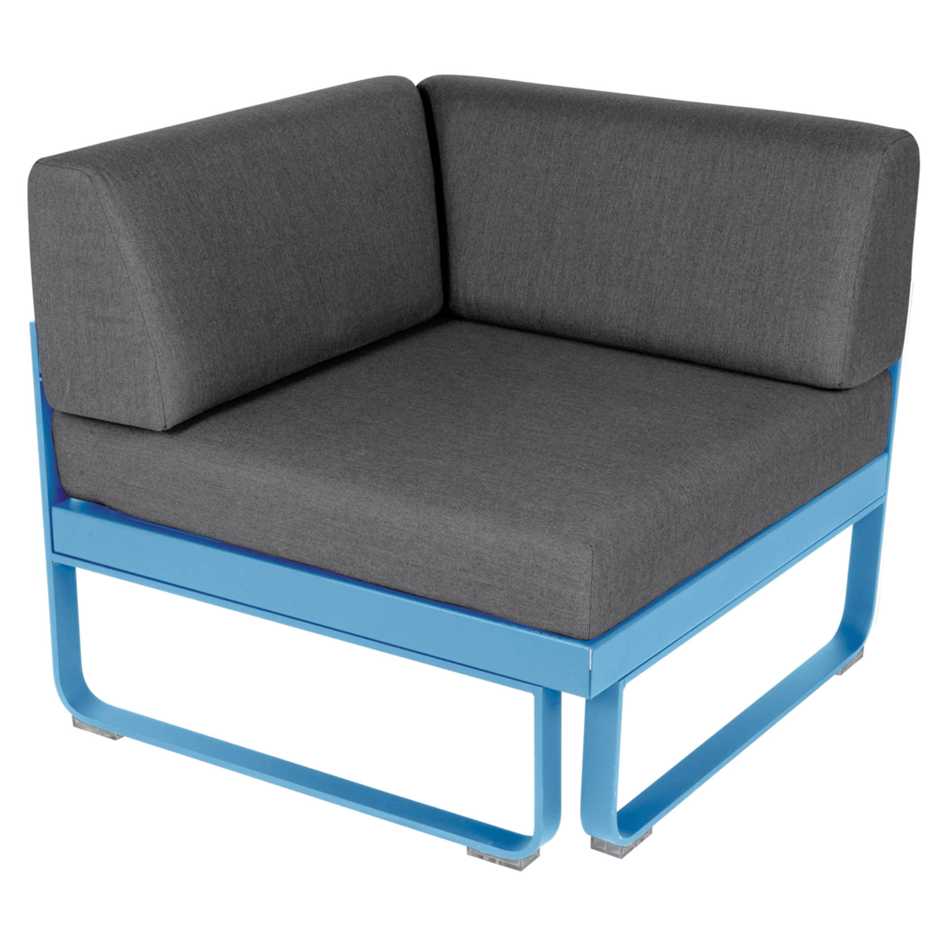 Fermob Bellevie Lounge Eck-Modul Maya-Blau A3 Graphitgrau 1-Sitzer